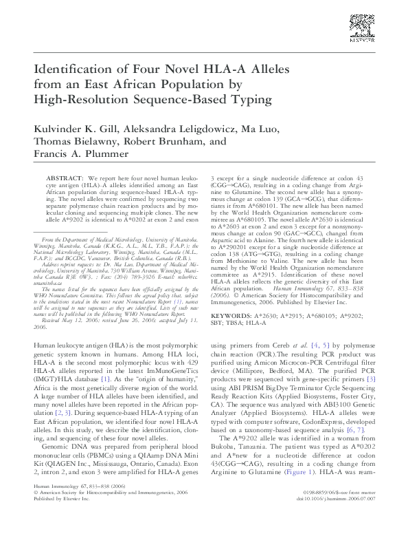 (PDF) Identification of Four Novel HLA-A Alleles from an East African Population by High ...