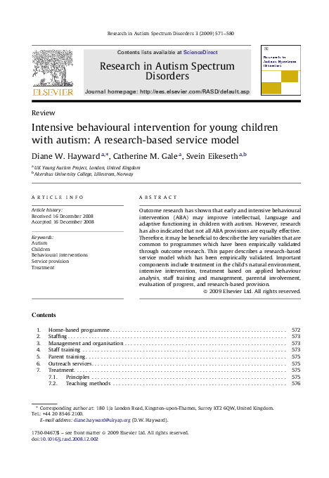 (PDF) Intensive behavioural intervention for young children with autism ...