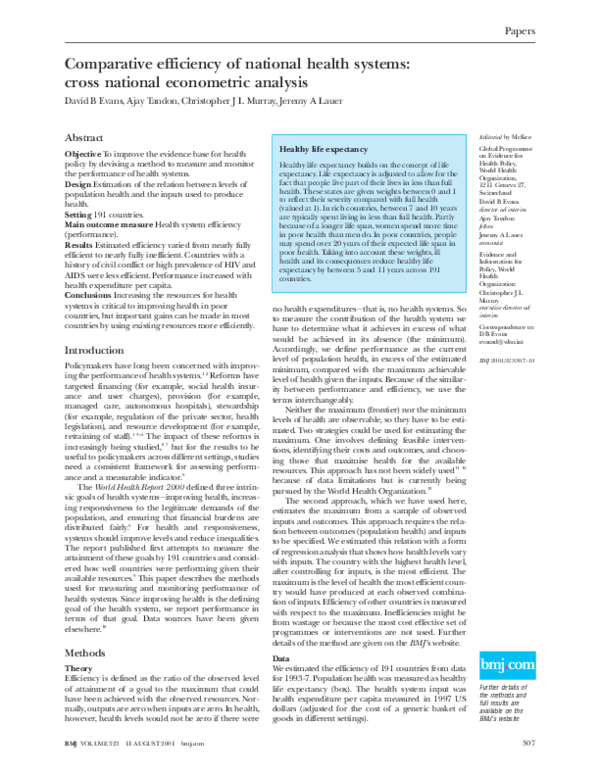 (PDF) Comparative efficiency of national health systems