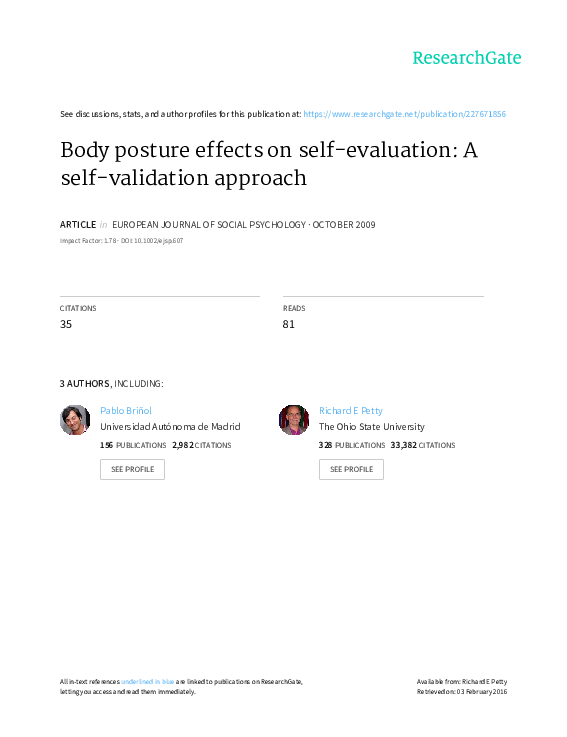 (PDF) Body posture effects on self-evaluation: A self-validation approach