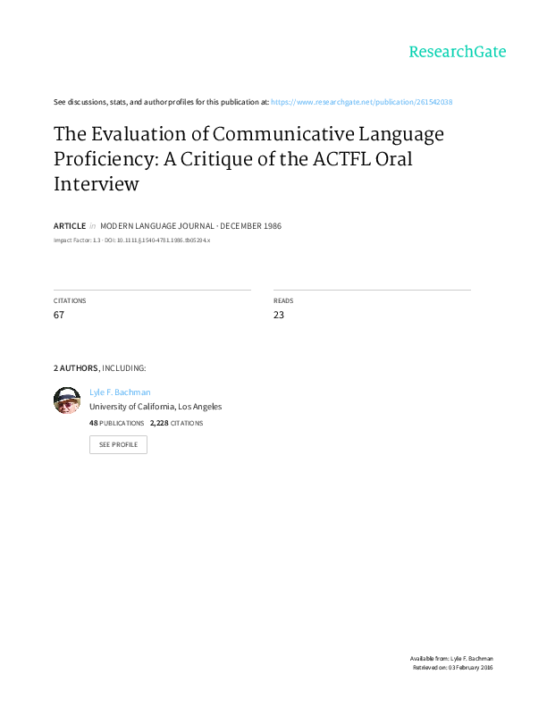 (PDF) The Evaluation of Communicative Language Proficiency: A Critique of the ACTFL Oral Interview