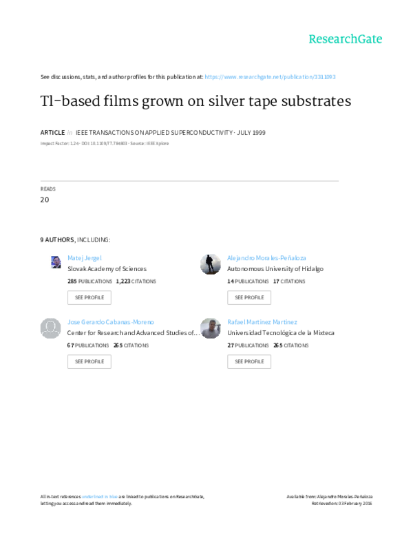 (PDF) Tl-based films grown on silver tape substrates
