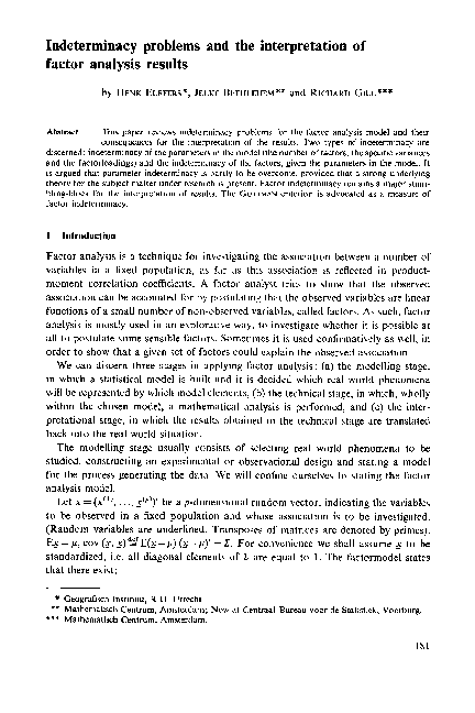 (PDF) Indeterminacy problems and the interpretation of factor analysis results | Henk Elffers ...
