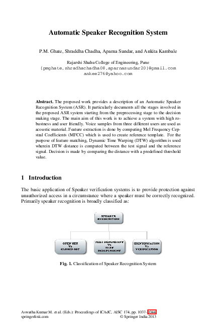 (PDF) An Automatic Speaker Recognition System