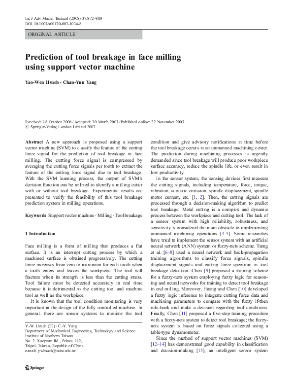 (PDF) SVM-Based Tool Breakage Prediction in Milling