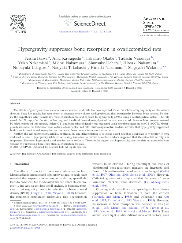 (PDF) Hypergravity suppresses bone resorption in ovariectomized rats