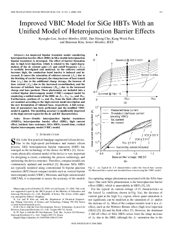 (PDF) Improved VBIC model for SiGe HBTs with an unified model of ...