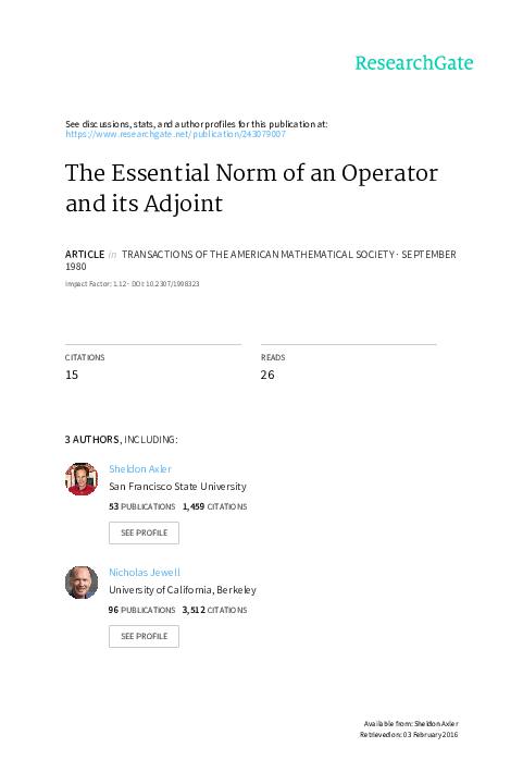 (PDF) The Essential Norm of an Operator and its Adjoint