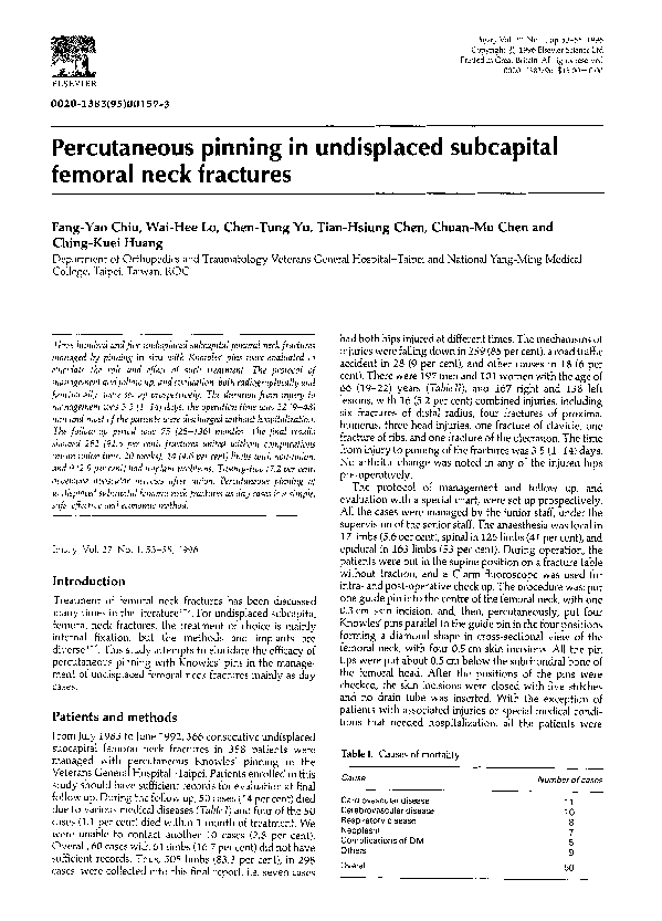 (PDF) Percutaneous pinning in undisplaced subcapital femoral neck fractures