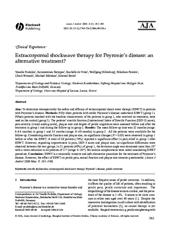 (PDF) Extracorporeal shockwave therapy for Peyronie's disease: an ...