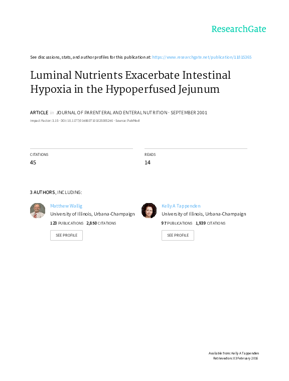 (PDF) Luminal nutrients exacerbate intestinal hypoxia in the ...