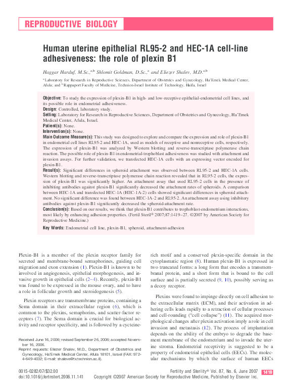 (PDF) Human uterine epithelial RL95-2 and HEC-1A cell-line adhesiveness ...