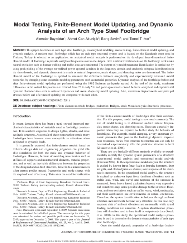 Pdf Modal Testing Finite Element Model Updating And Dynamic
