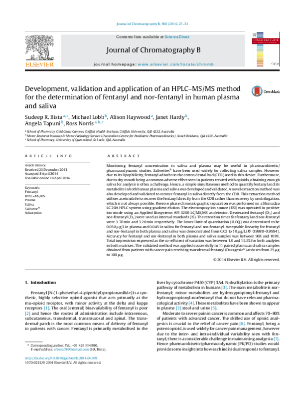(PDF) Development, validation and application of an HPLC–MS/MS method for the determination of ...