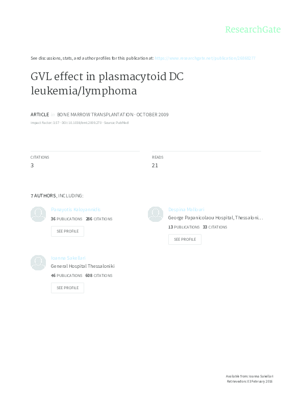 (PDF) GVL effect in plasmacytoid DC leukemia/lymphoma