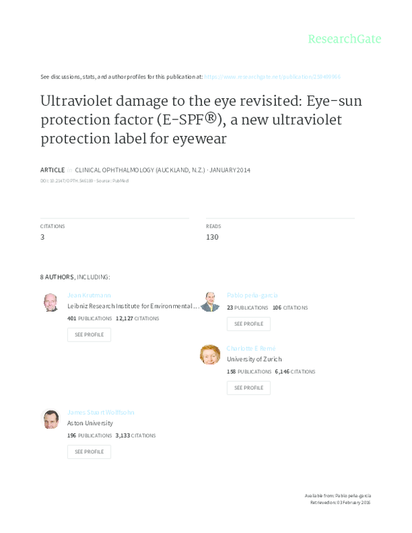(PDF) Ultraviolet damage to the eye revisited: eye-sun protection ...