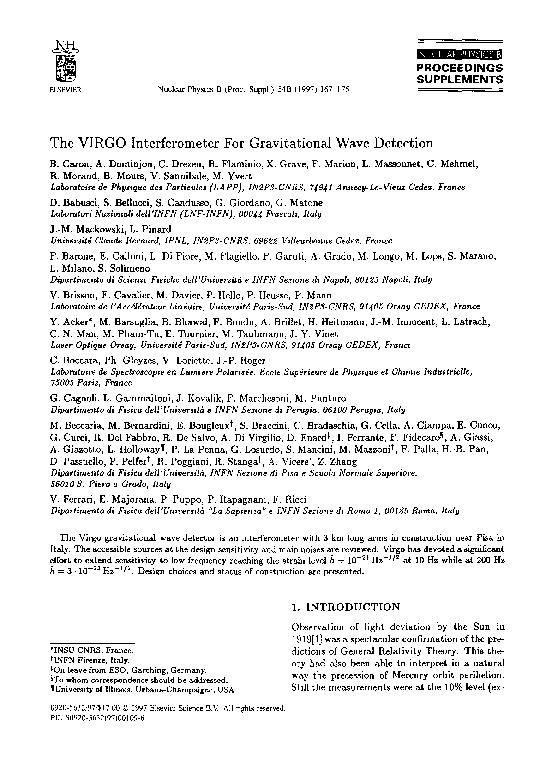 (PDF) The VIRGO interferometer for gravitational wave detection