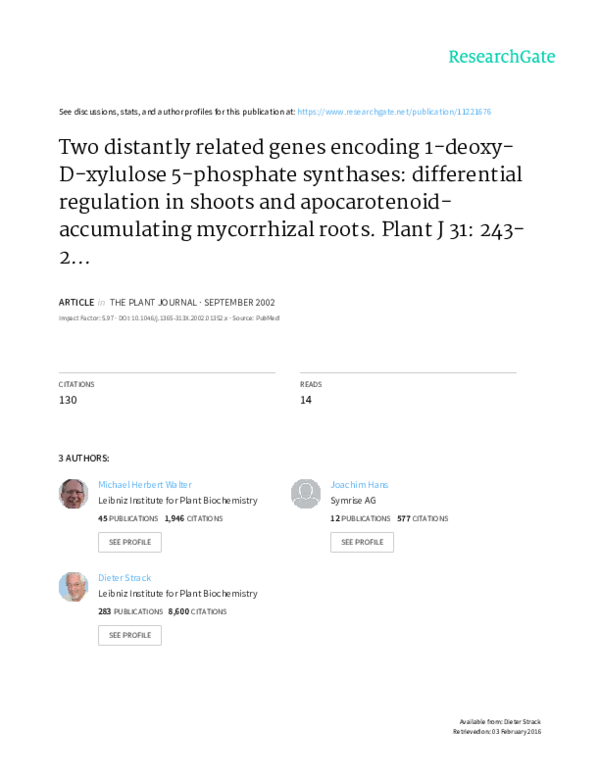 (PDF) Two distantly related genes encoding 1-deoxy-d-xylulose 5 ...