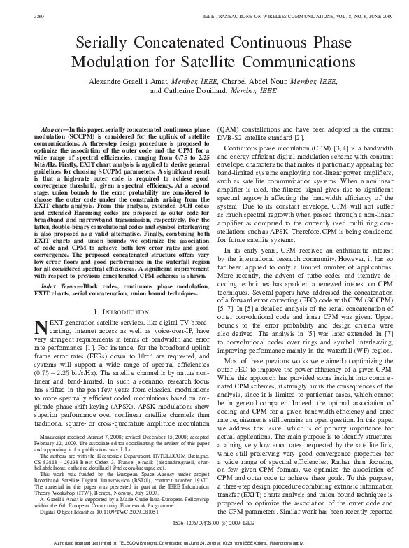 Pdf Serially Concatenated Continuous Phase Modulation With Reduced