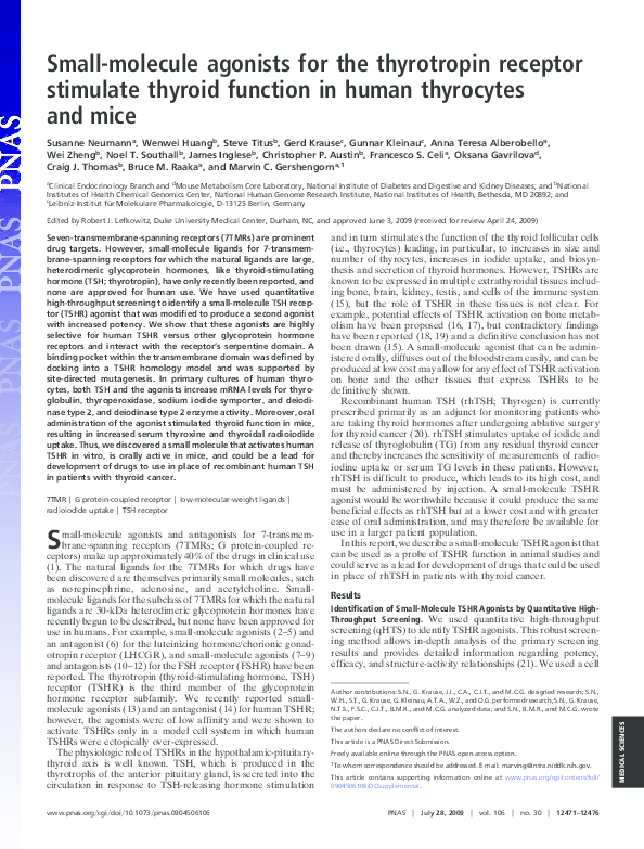 Pdf Small Molecule Agonists For The Thyrotropin Receptor Stimulate