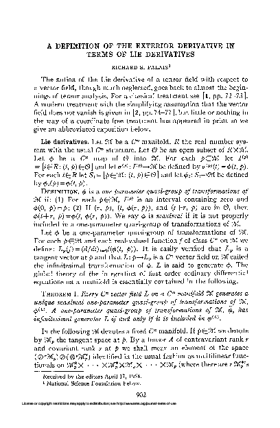 (PDF) A Definition of the Exterior Derivative in Terms of Lie Derivatives