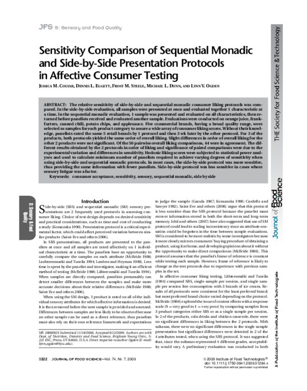 Pdf Sensitivity Comparison Of Sequential Monadic And Side By Side Presentation Protocols In