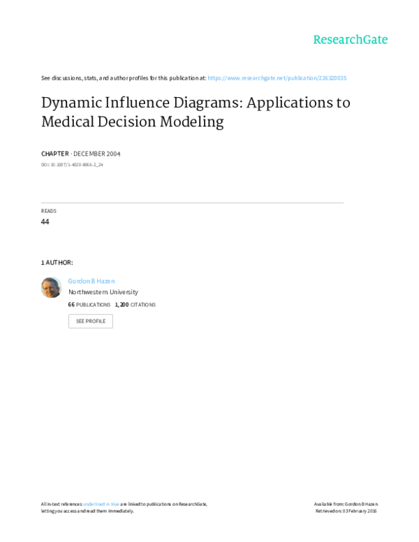 (PDF) Dynamic Influence Diagrams: Applications to Medical Decision Modeling