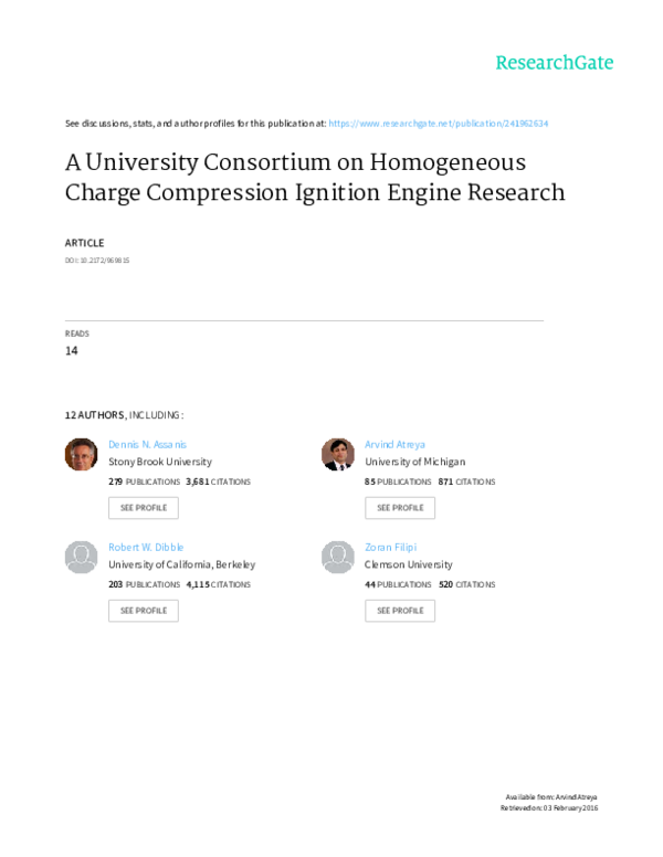 (PDF) A University Consortium on Homogeneous Charge Compression ...