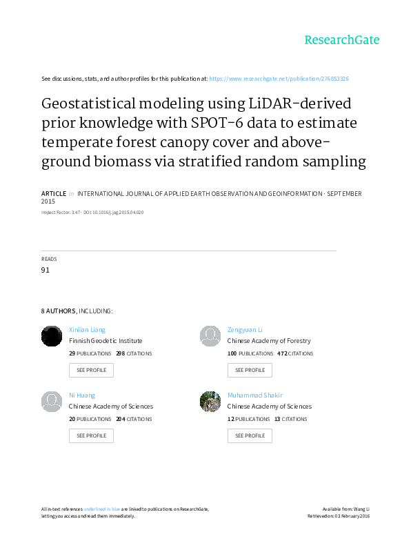 (PDF) Geostatistical modeling using LiDAR-derived prior knowledge with SPOT-6 data to estimate ...