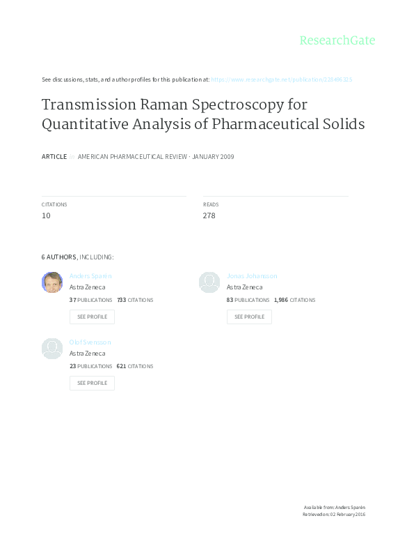 (PDF) Transmission Raman Spectroscopy for Quantitative Analysis of ...