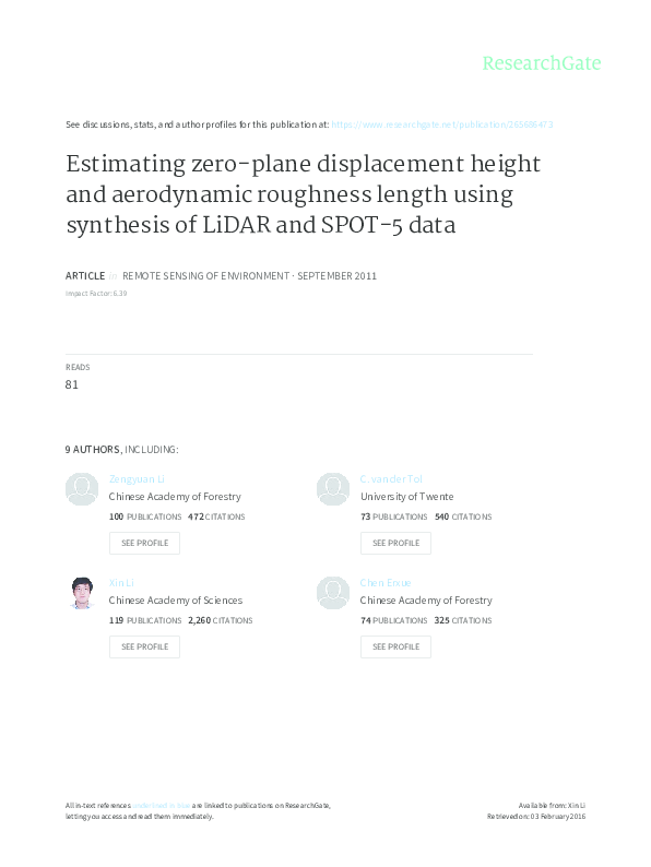 (PDF) Estimating zero-plane displacement height and aerodynamic ...