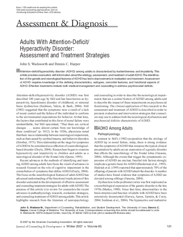 (PDF) Adults With Attention-Deficit/Hyperactivity Disorder: Assessment ...
