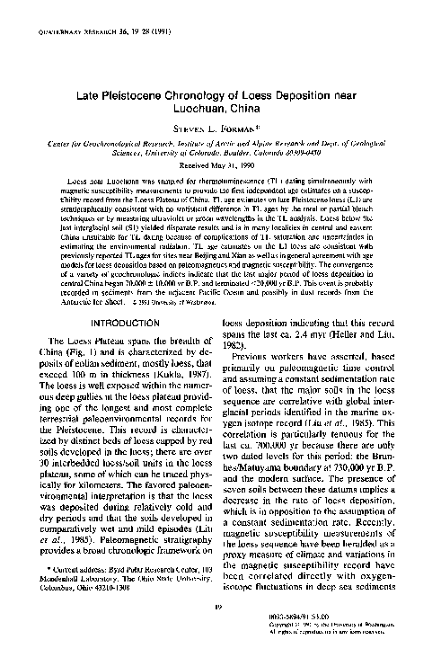 (PDF) Late Pleistocene chronology of loess deposition near Luochuan, China