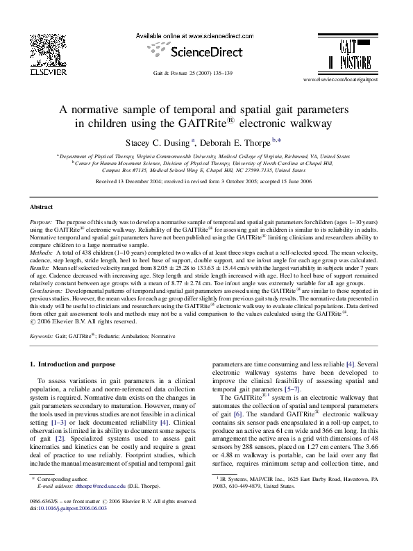 (PDF) A normative sample of temporal and spatial gait parameters in children using the GAITRite ...