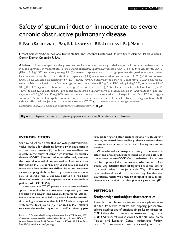 (PDF) Safety of Sputum Induction in Moderate-to-Severe Smoking-Related ...