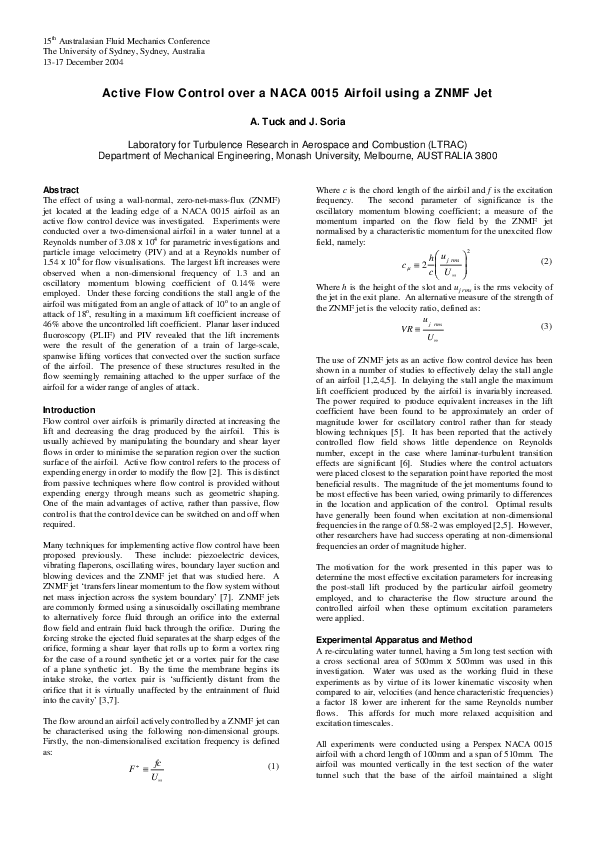 (PDF) Active Flow Control over a NACA 0015 Airfoil using a ZNMF Jet | Julio Soria - Academia.edu