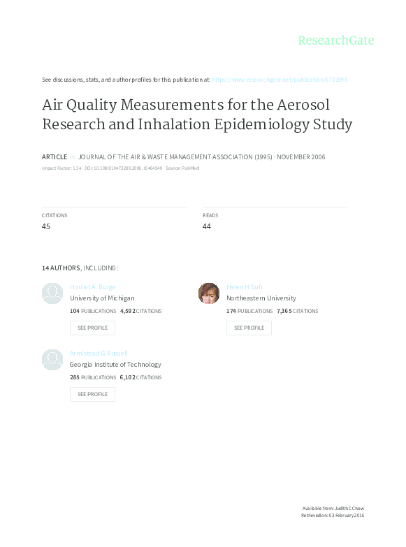 (PDF) Air Quality Measurements for the Aerosol Research and Inhalation ...