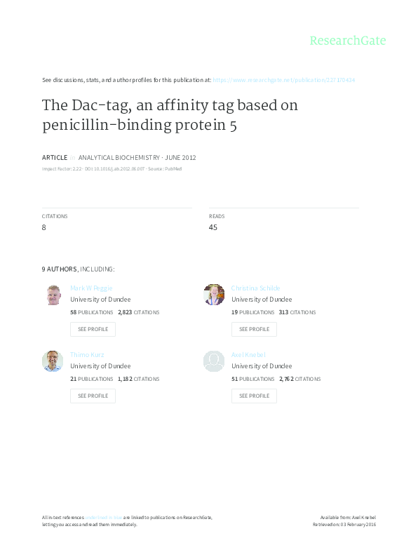 (PDF) The Dac-tag, an affinity tag based on penicillin-binding protein 5