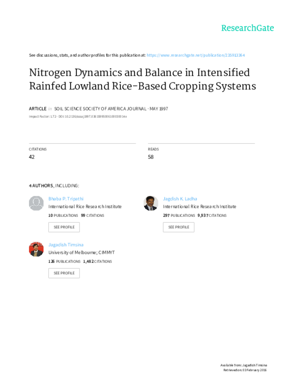 (PDF) Nitrogen Dynamics and Balance in Intensified Rainfed Lowland Rice ...