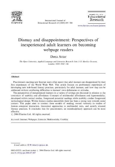 (PDF) Dismay and disappointment: Perspectives of inexperienced adult ...