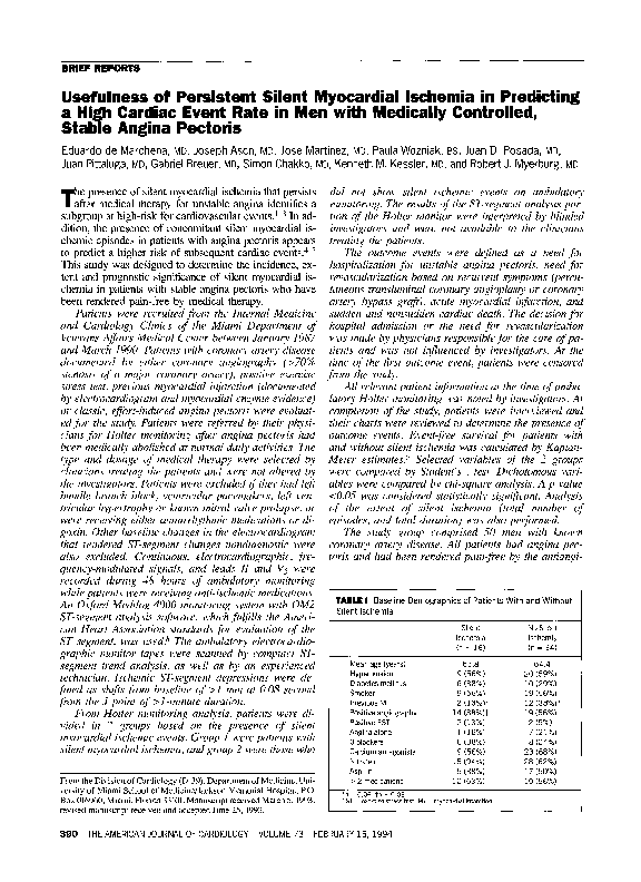 (PDF) Usefulness of persistent silent myocardial ischemia in predicting ...