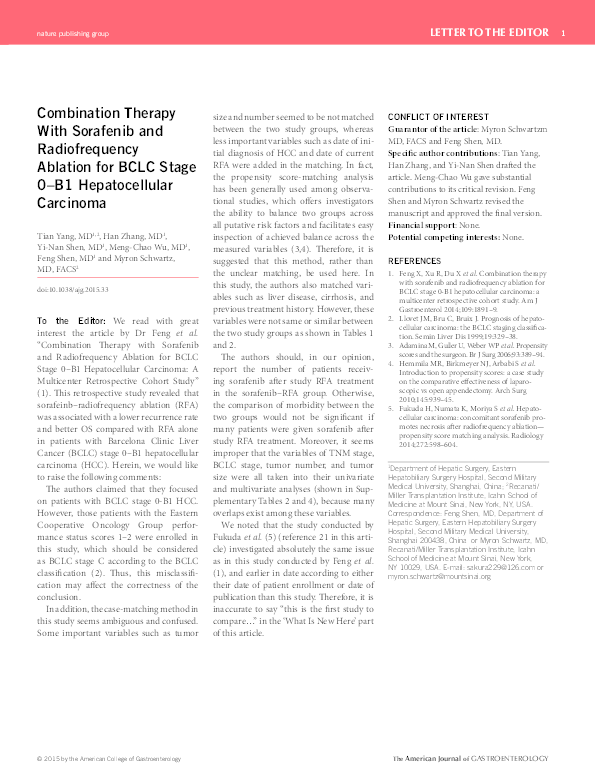 (PDF) Combination Therapy With Sorafenib and Radiofrequency Ablation for BCLC Stage 0–B1 ...