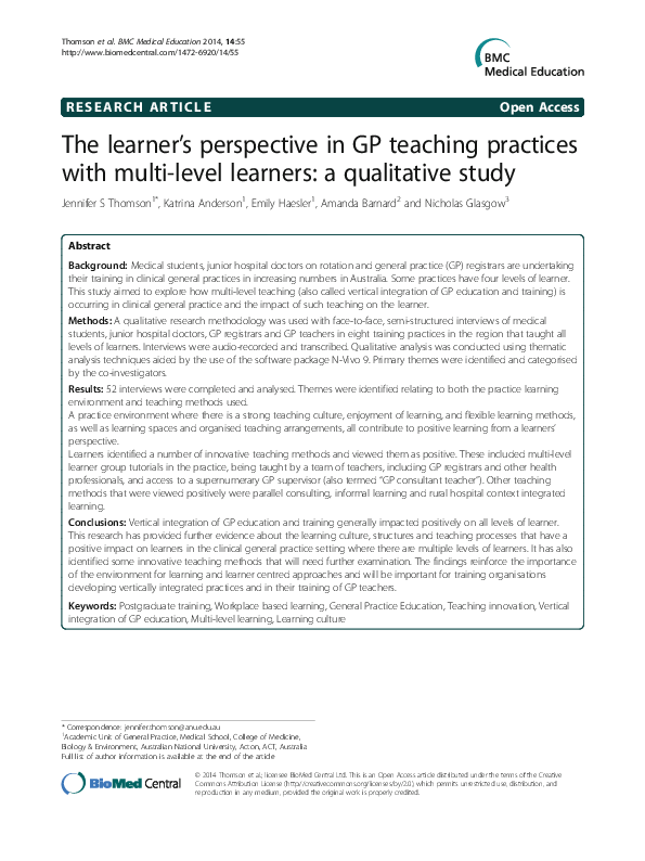 (PDF) The learner’s perspective in GP teaching practices with multi ...