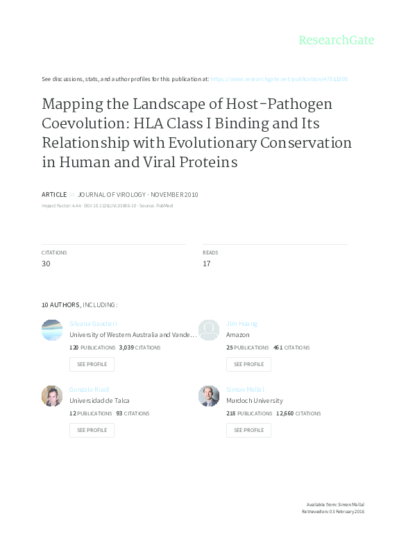 (PDF) Mapping the Landscape of Host-Pathogen Coevolution: HLA Class I ...