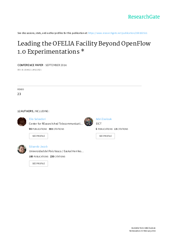 (PDF) Leading the OFELIA Facility Beyond OpenFlow 1.0 Experimentations