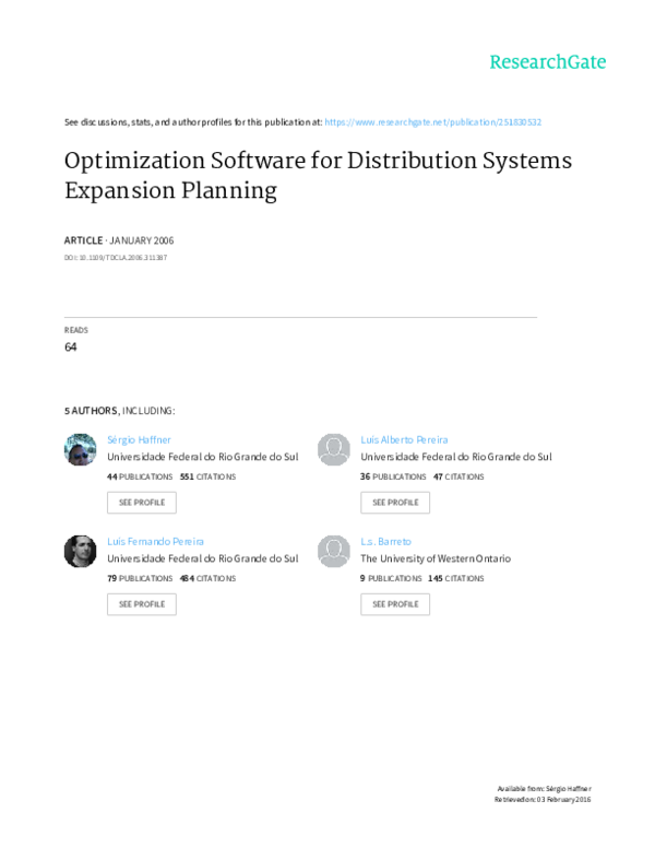 (PDF) Optimization Software for Distribution Systems Expansion Planning