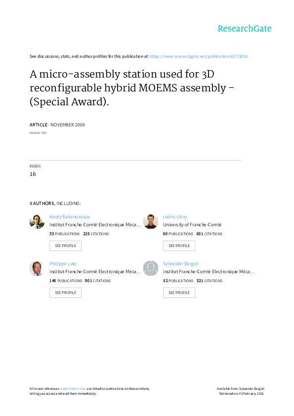 (PDF) A micro-assembly station used for 3D reconfigurable hybrid MOEMS assembly