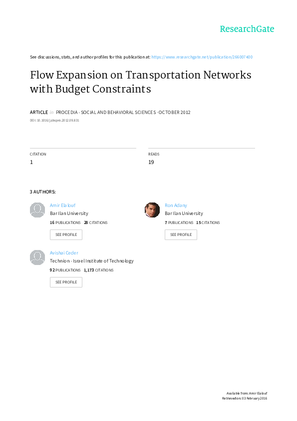 (PDF) Flow Expansion on Transportation Networks with Budget Constraints