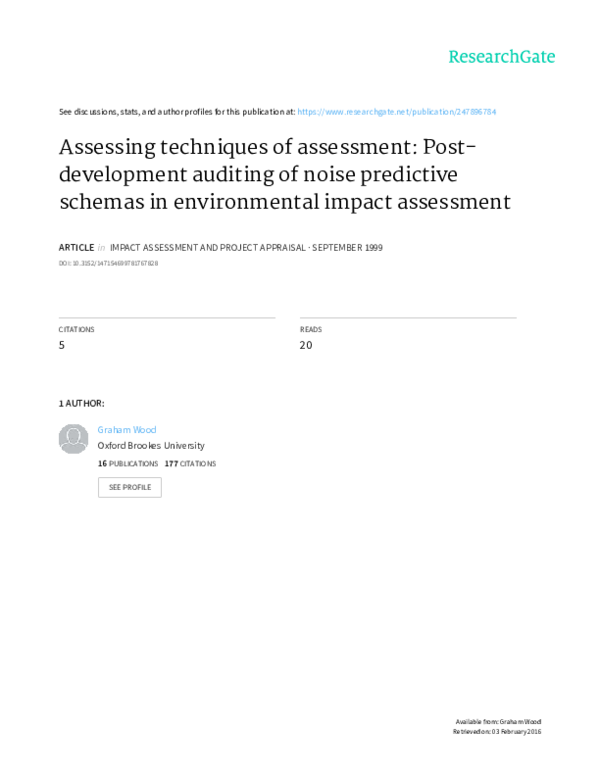 (PDF) Assessing techniques of assessment: post-development auditing of noise predictive schemas ...
