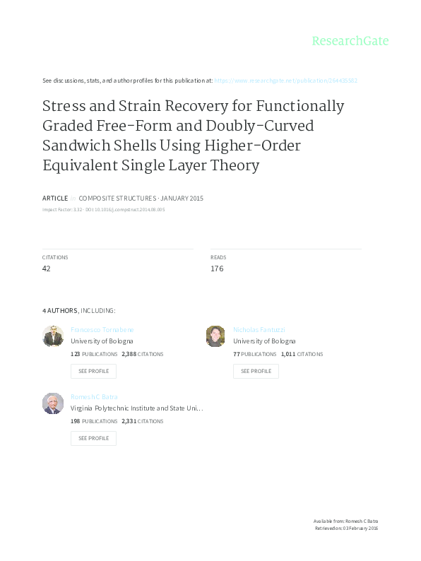 (PDF) Stress and strain recovery for functionally graded free-form and doubly-curved sandwich ...